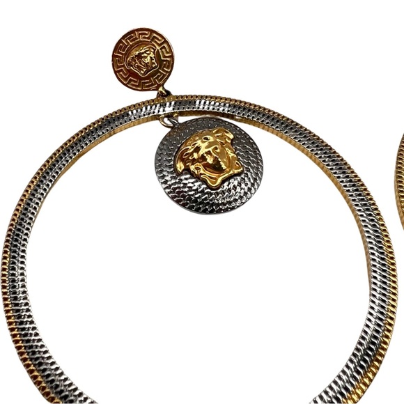 Versace | Jewelry | Versace Gold Silver Toned Medusa Hoop Earrings ...